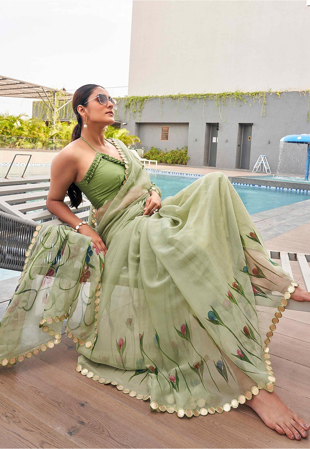 Buy Digital Printed Chiffon Saree in Light Green Online : SFLA939 ...