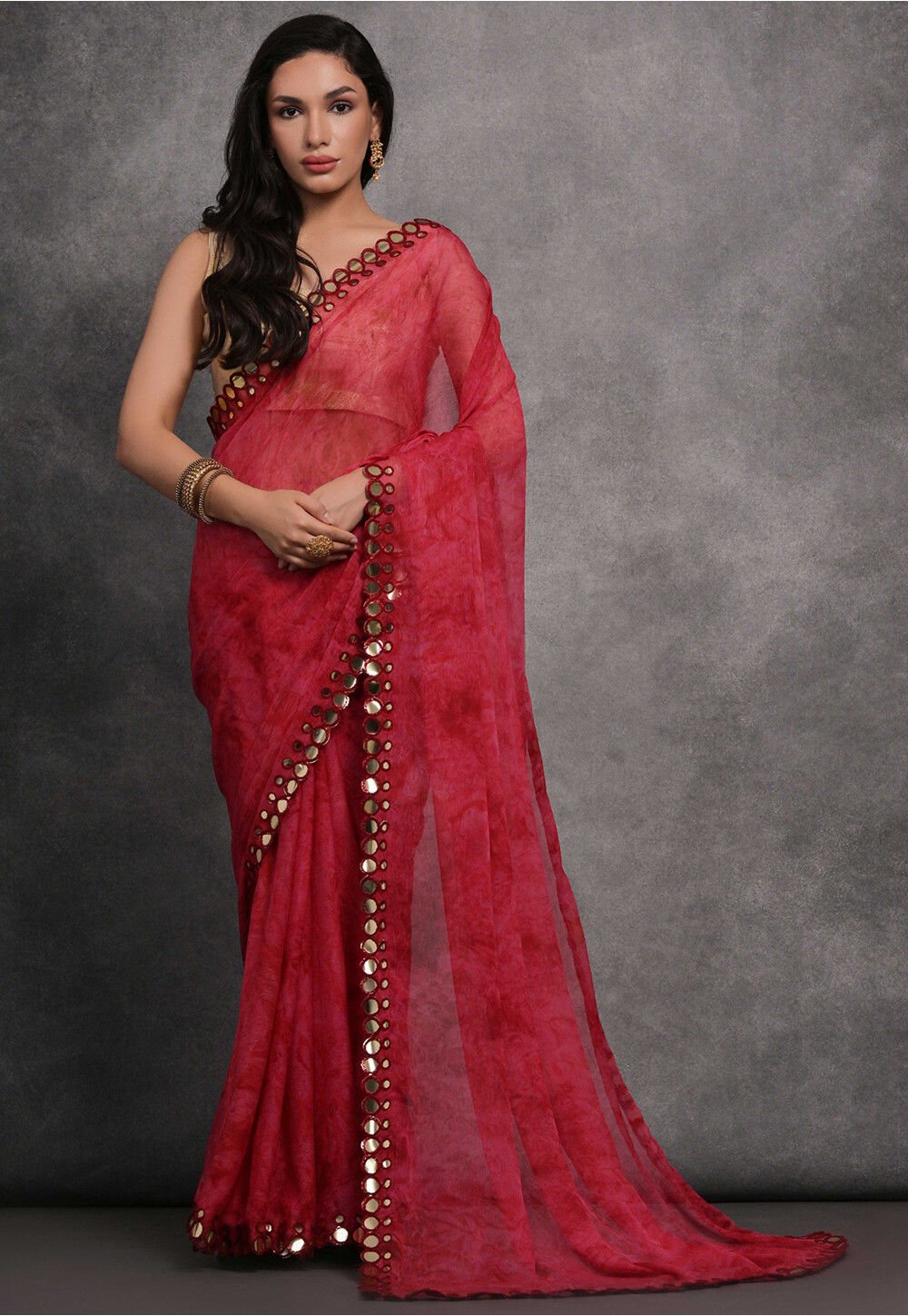 Buy Digital Printed Chiffon Saree in Pink Online : SKGA2227 - Utsav Fashion