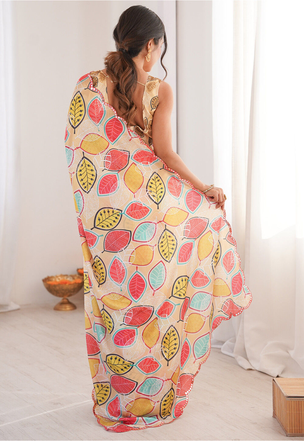 Buy Digital Printed Chinon Chiffon Saree in Light Beige Online ...