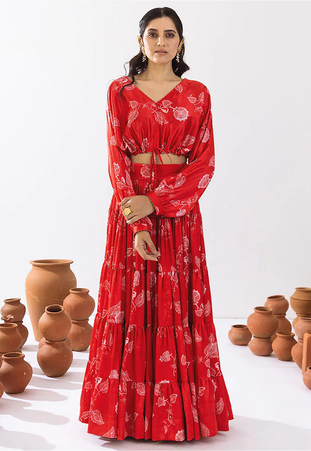 Buy Digital Printed Chinon Silk Co Ord Set in Red Online : TQH63 ...