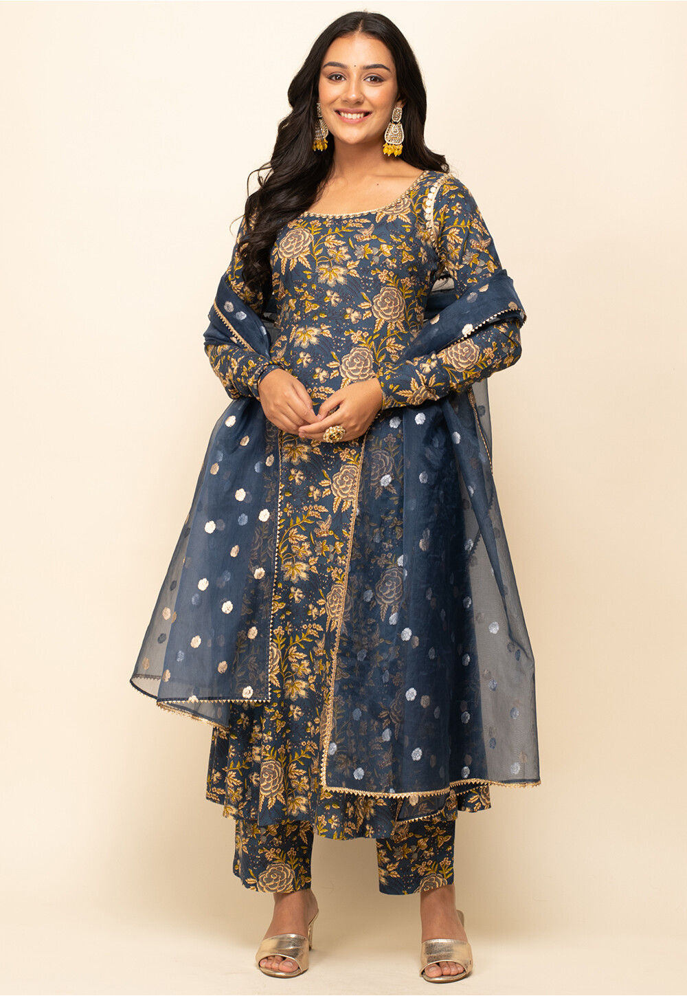 Buy Digital Printed Cotton A Line Suit in Navy Blue Online : KQU5093 ...