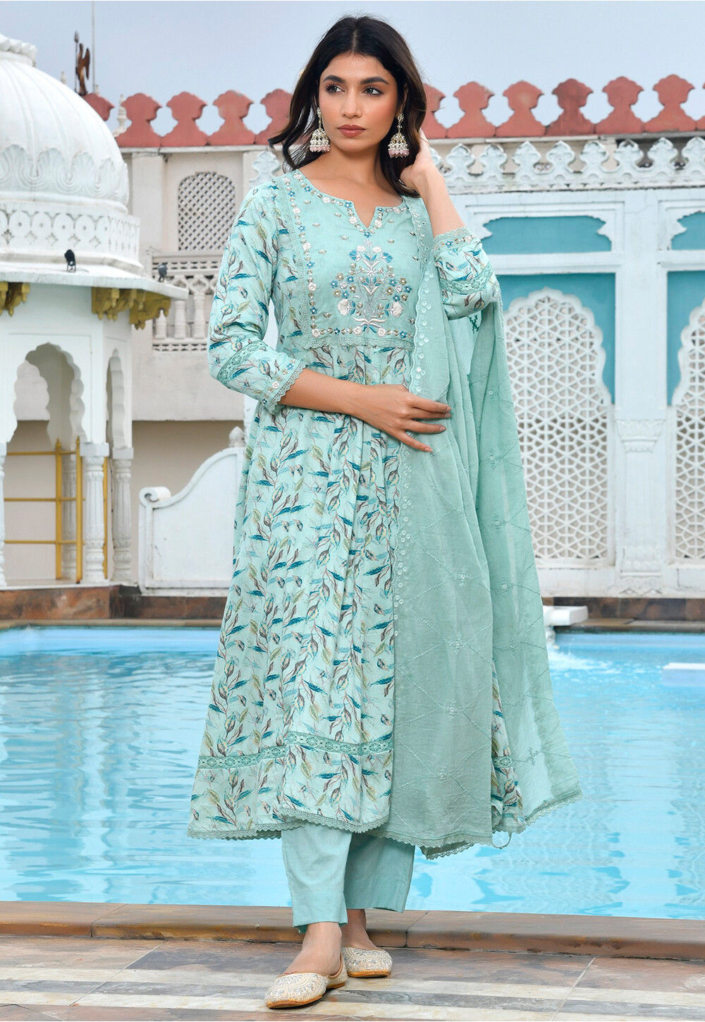 Buy Digital Printed Cotton A Line Suit in Pastel Blue Online : KJN4680 ...