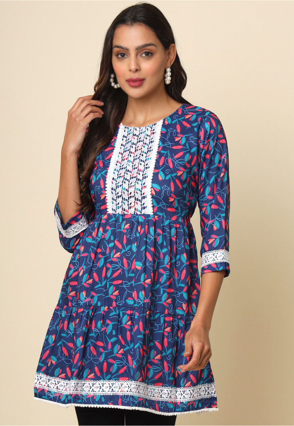 Buy Digital Printed Cotton Aline Kurta in Blue Online : TPA3620 - Utsav ...