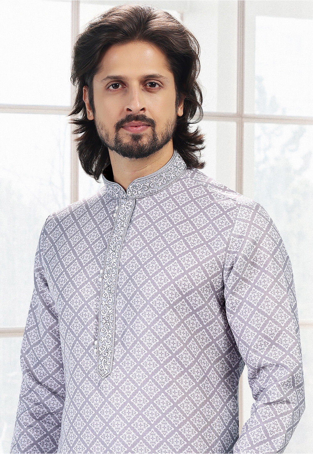 Buy Digital Printed Cotton Kurta in Grey Online : MLY1423 - Utsav Fashion