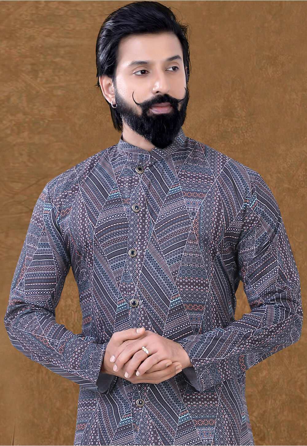 Buy Digital Printed Cotton Kurta Set in Grey Online : MUY566 - Utsav ...