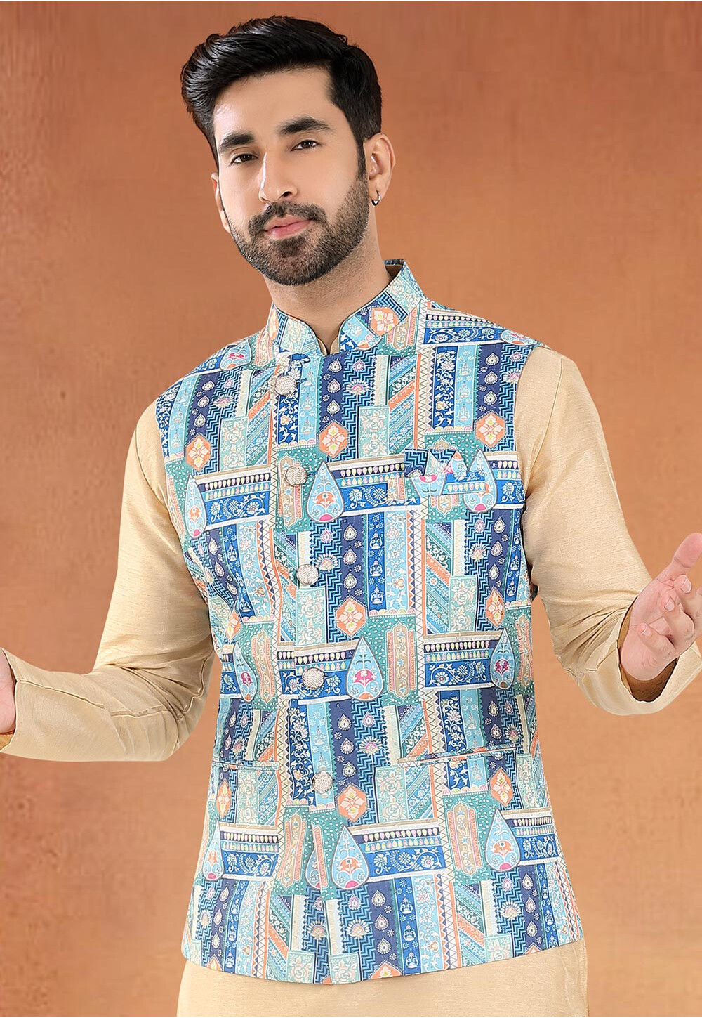 Buy Digital Printed Cotton Nehru Jacket in Blue Online : MUY1901 ...
