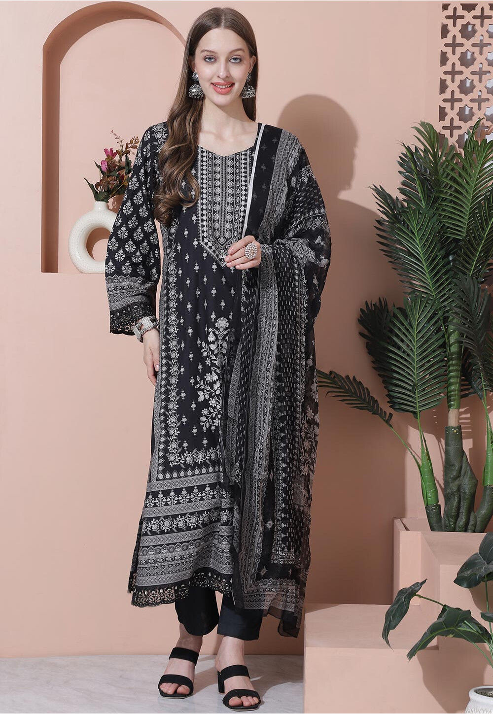 Buy Digital Printed Cotton Pakistani Suit in Black Online : KPV1769 ...