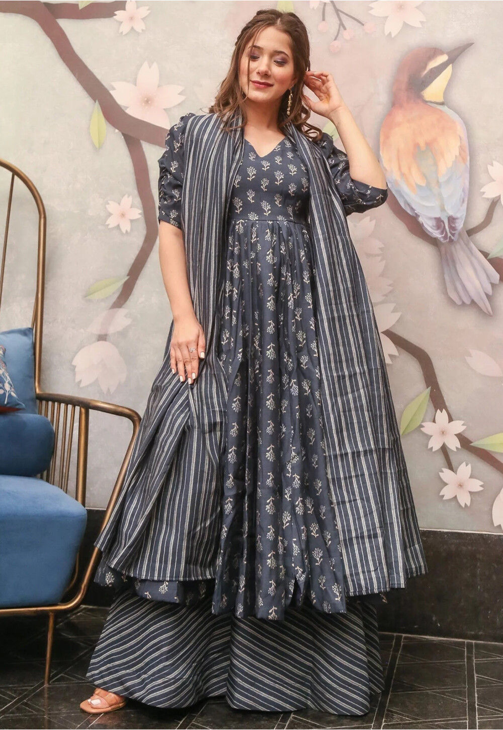 Buy Digital Printed Cotton Pakistani Suit in Grey Online : KFA192 ...