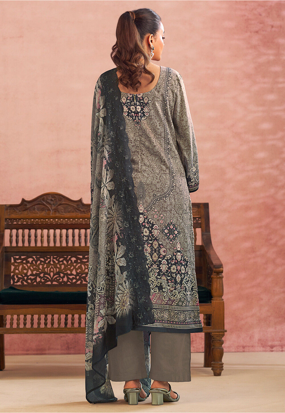 Buy Digital Printed Cotton Pakistani Suit in Grey Online : KPV2114 ...