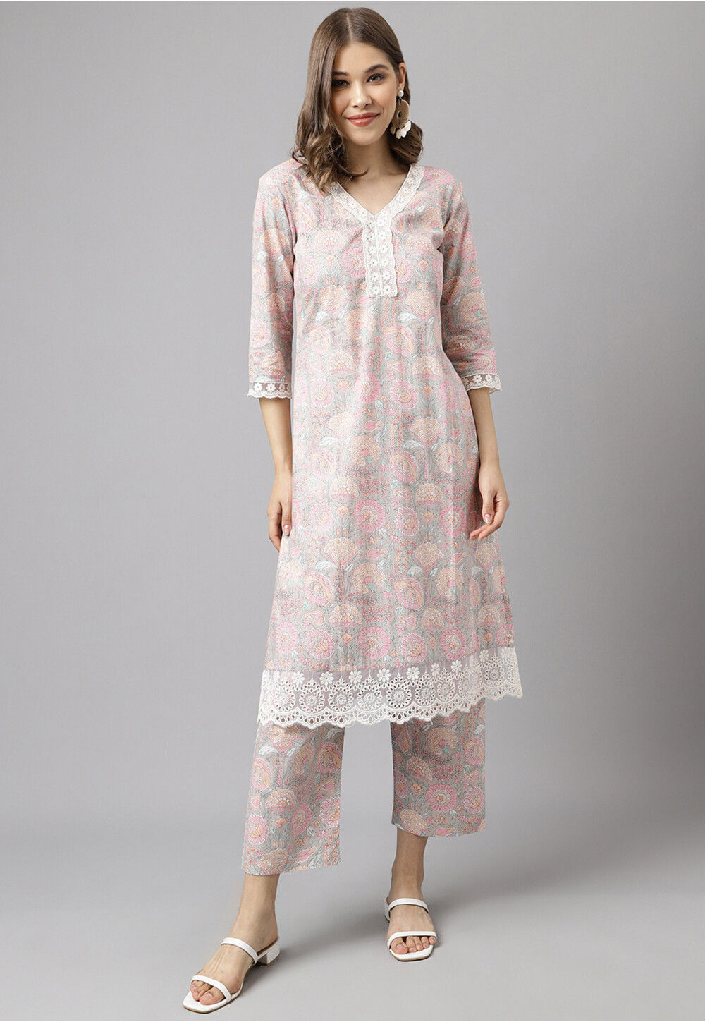Buy Digital Printed Cotton Pakistani Suit in Grey Online : KQU5103 ...