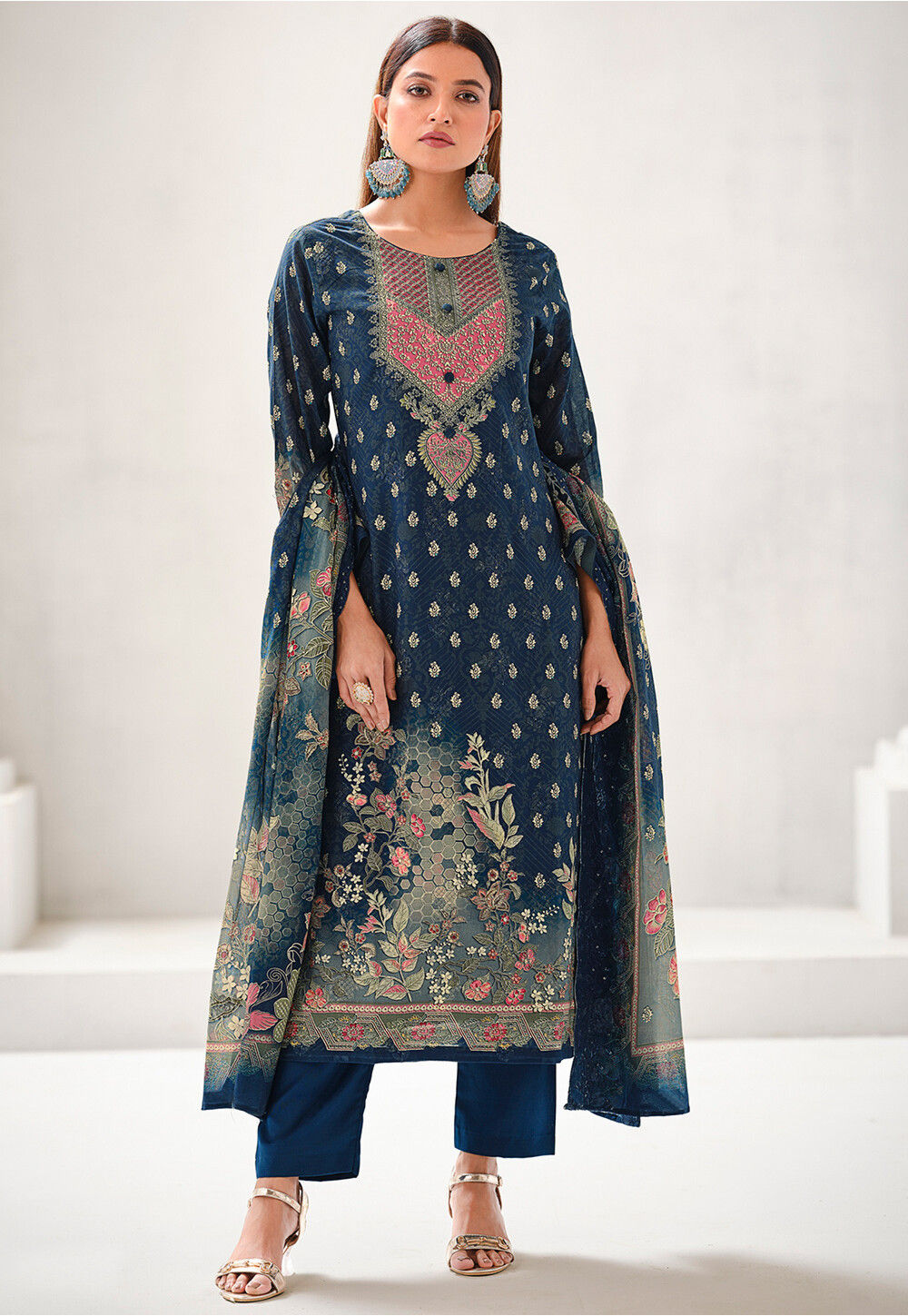 Buy Digital Printed Cotton Pakistani Suit in Navy Blue Online : KPV2121 ...