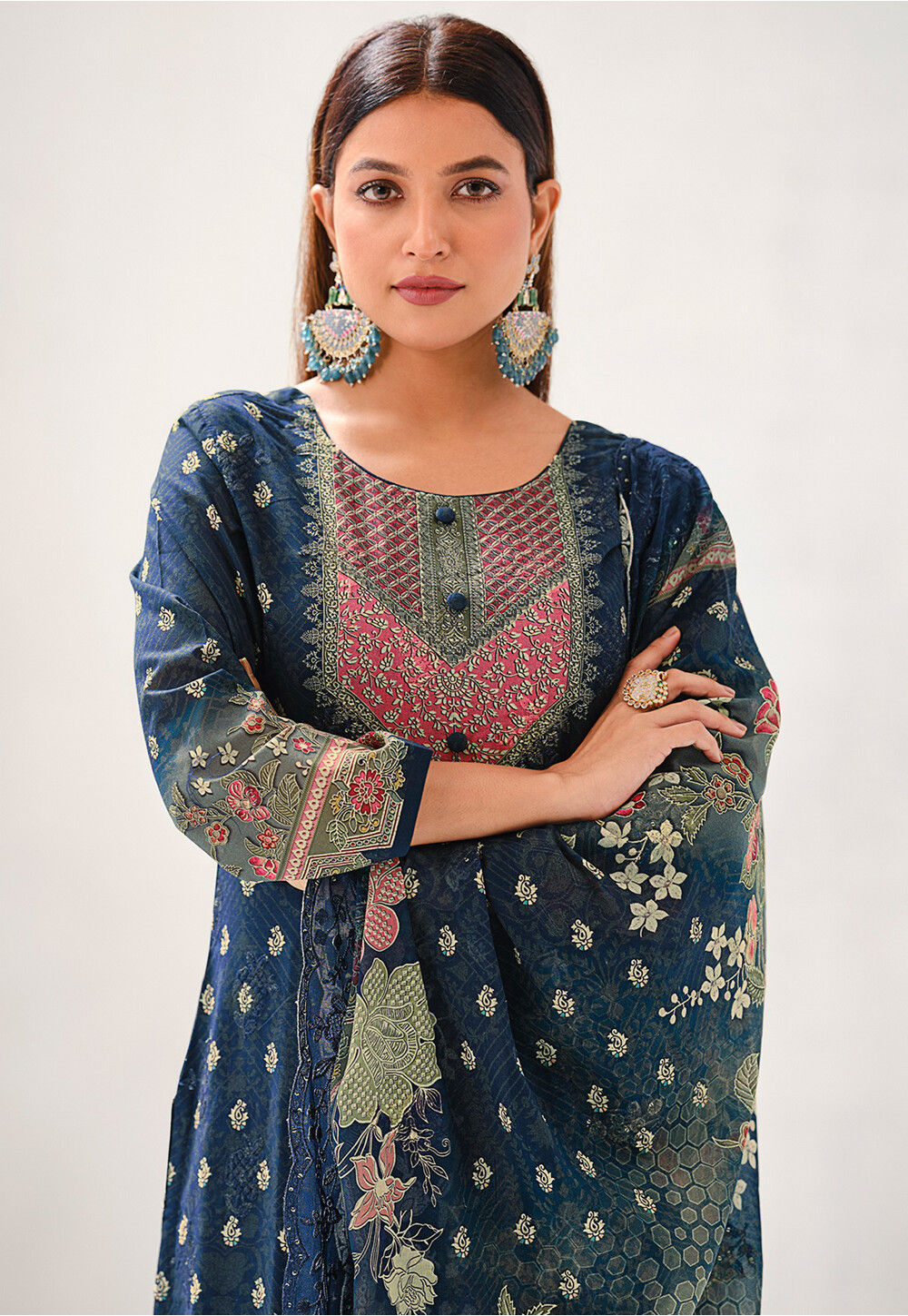 Buy Digital Printed Cotton Pakistani Suit in Navy Blue Online : KPV2121 ...
