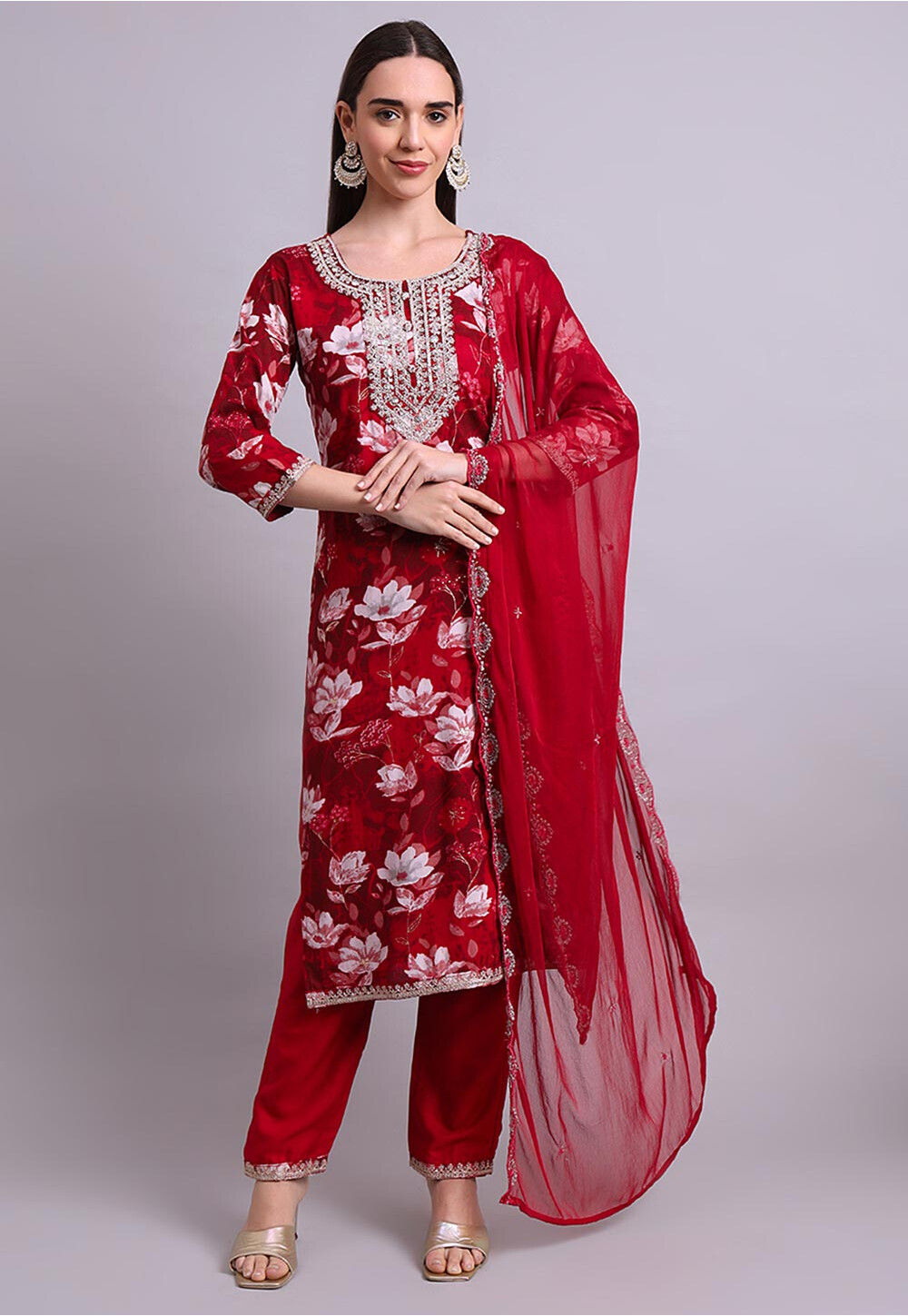 Buy Digital Printed Cotton Pakistani Suit in Red Online : KCU420 ...