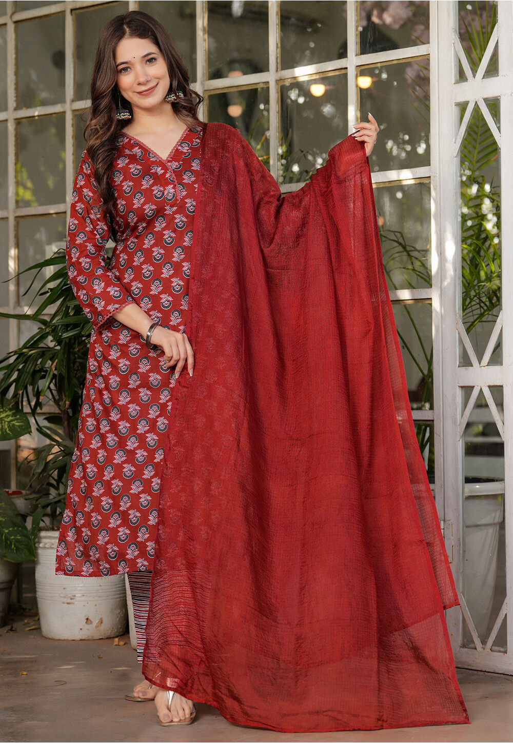 Buy Digital Printed Cotton Pakistani Suit in Red Online : KQW260 ...