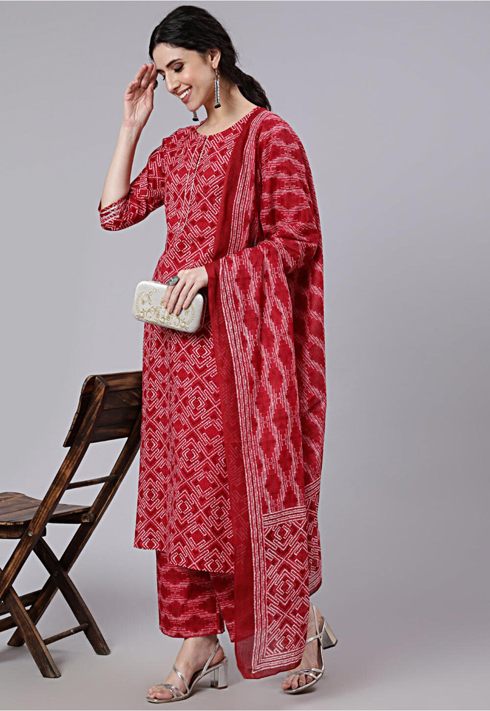 Buy Digital Printed Cotton Pakistani Suit in Red Online : KTF135 ...