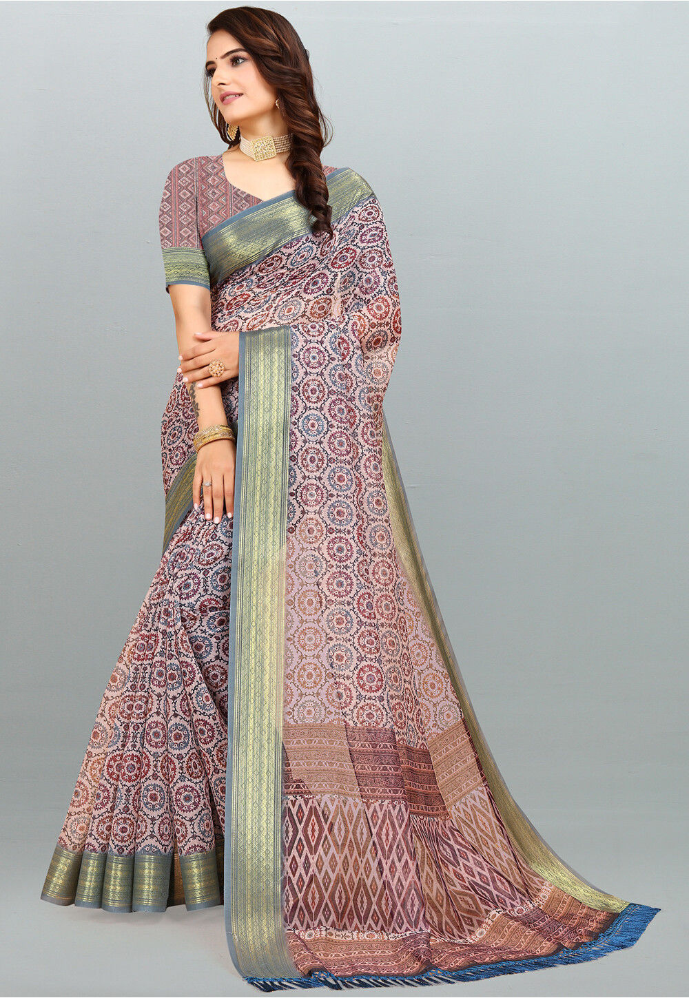 Buy Digital Printed Cotton Saree in Pink Online : SPFA12689 - Utsav Fashion