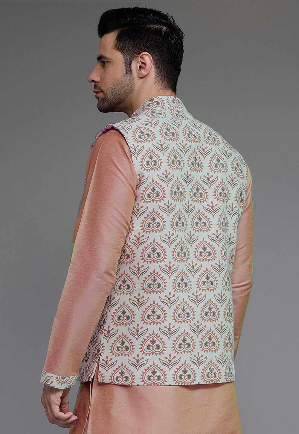 Buy Digital Printed Cotton Silk Nehru Jacket in Off White Online : MXX881 - Utsav Fashion