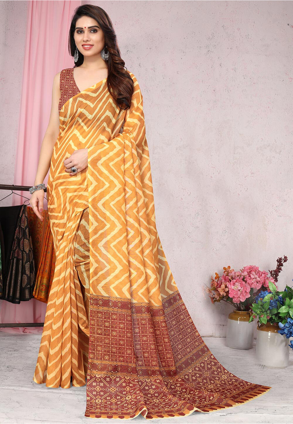 Buy Digital Printed Cotton Slub Saree in Yellow Online : SJRA5885 ...