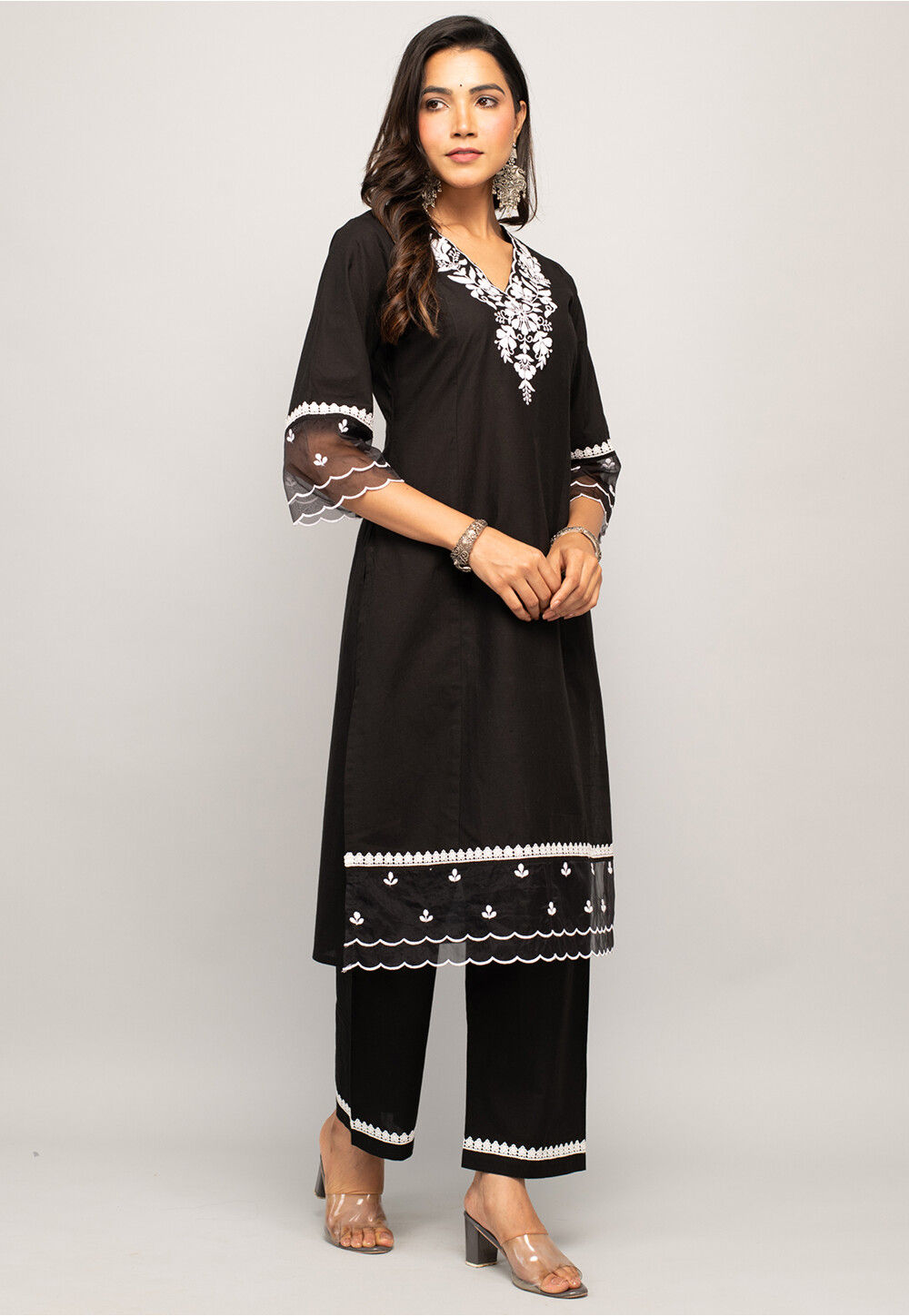 Buy Digital Printed Cotton Straight Kurta Set in Black Online : TPA3202 ...
