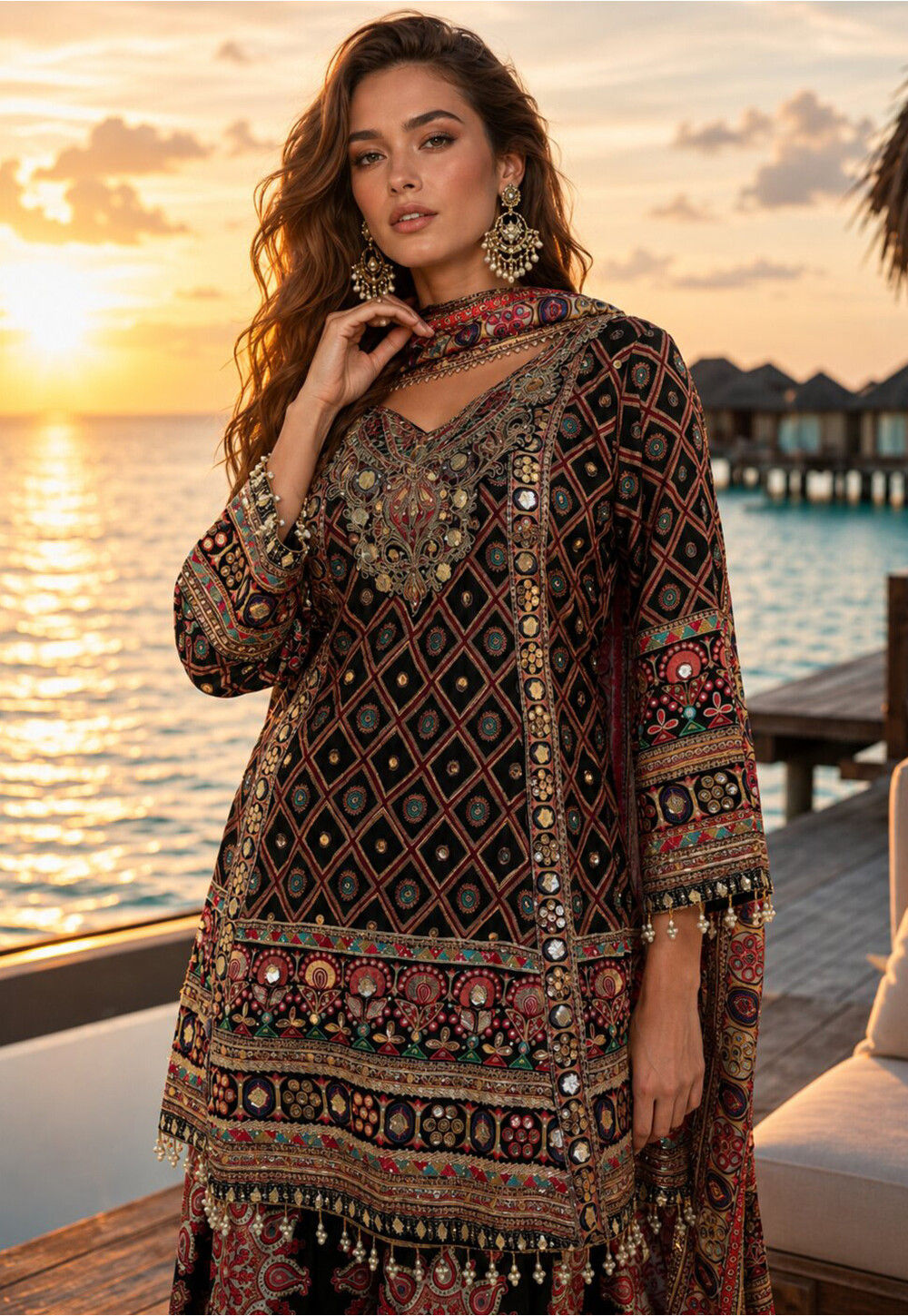 Buy Digital Printed Crepe Pakistani Suit in Black Online : KQT984 ...