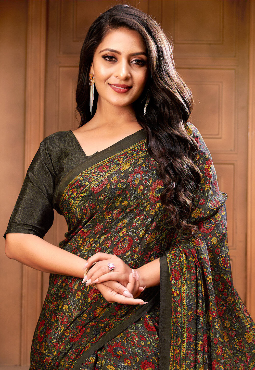 Buy Digital Printed Crepe Saree in Black Online : SEW15847 - Utsav Fashion