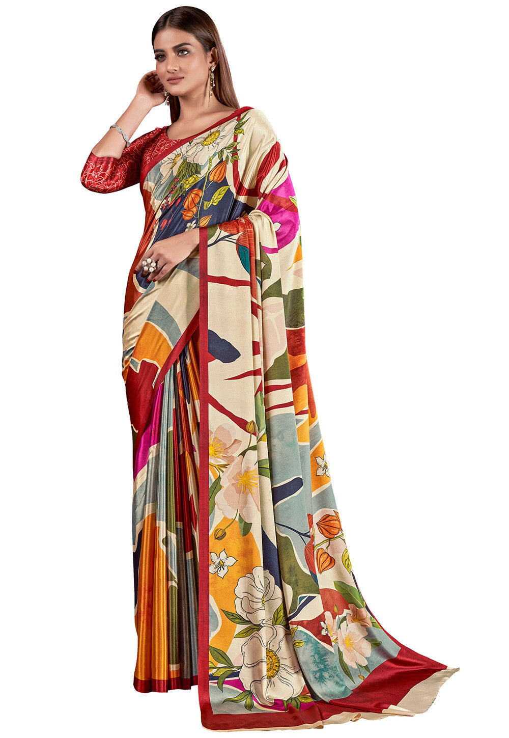 Buy Digital Printed Crepe Saree in Multicolor Online : SPF9812 - Utsav ...