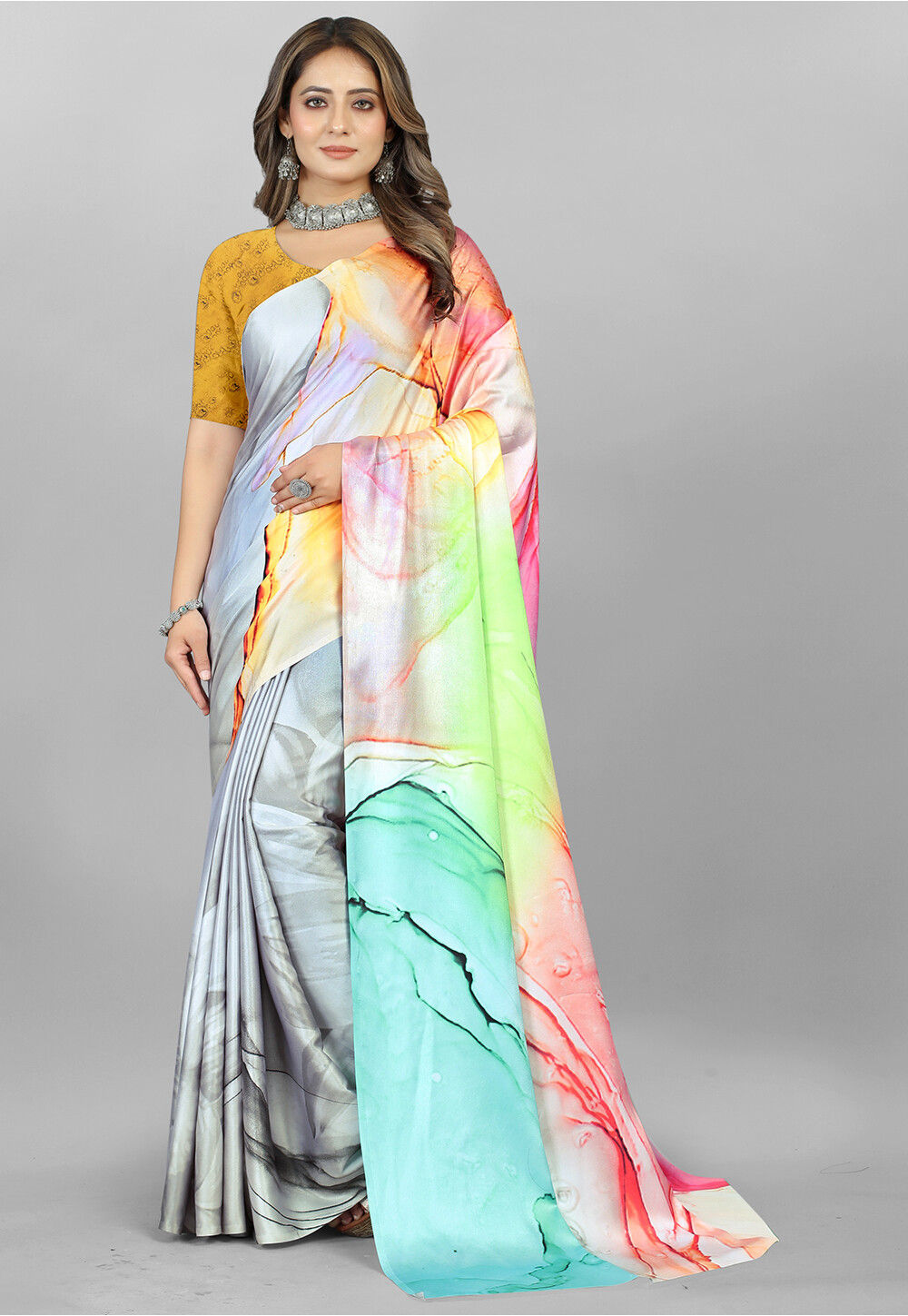 Buy Digital Printed Crepe Saree in Multicolor Online : SPFA14158 ...
