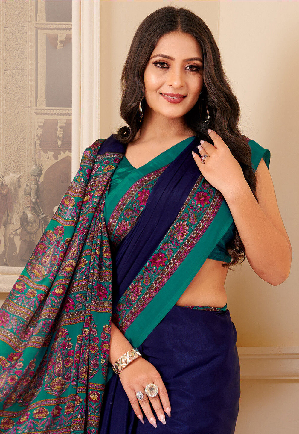 Buy Digital Printed Crepe Saree in Navy Blue Online : SEW15956 - Utsav ...