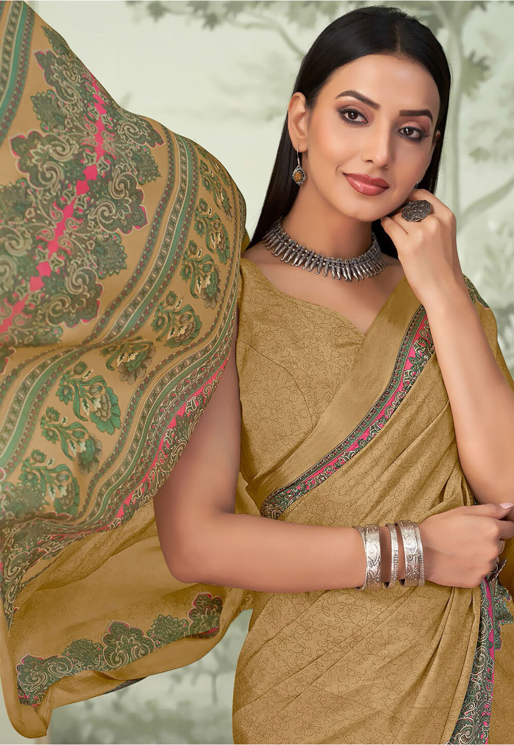 Buy Digital Printed Crepe Saree in Yellow Online : SSEA4091 - Utsav Fashion