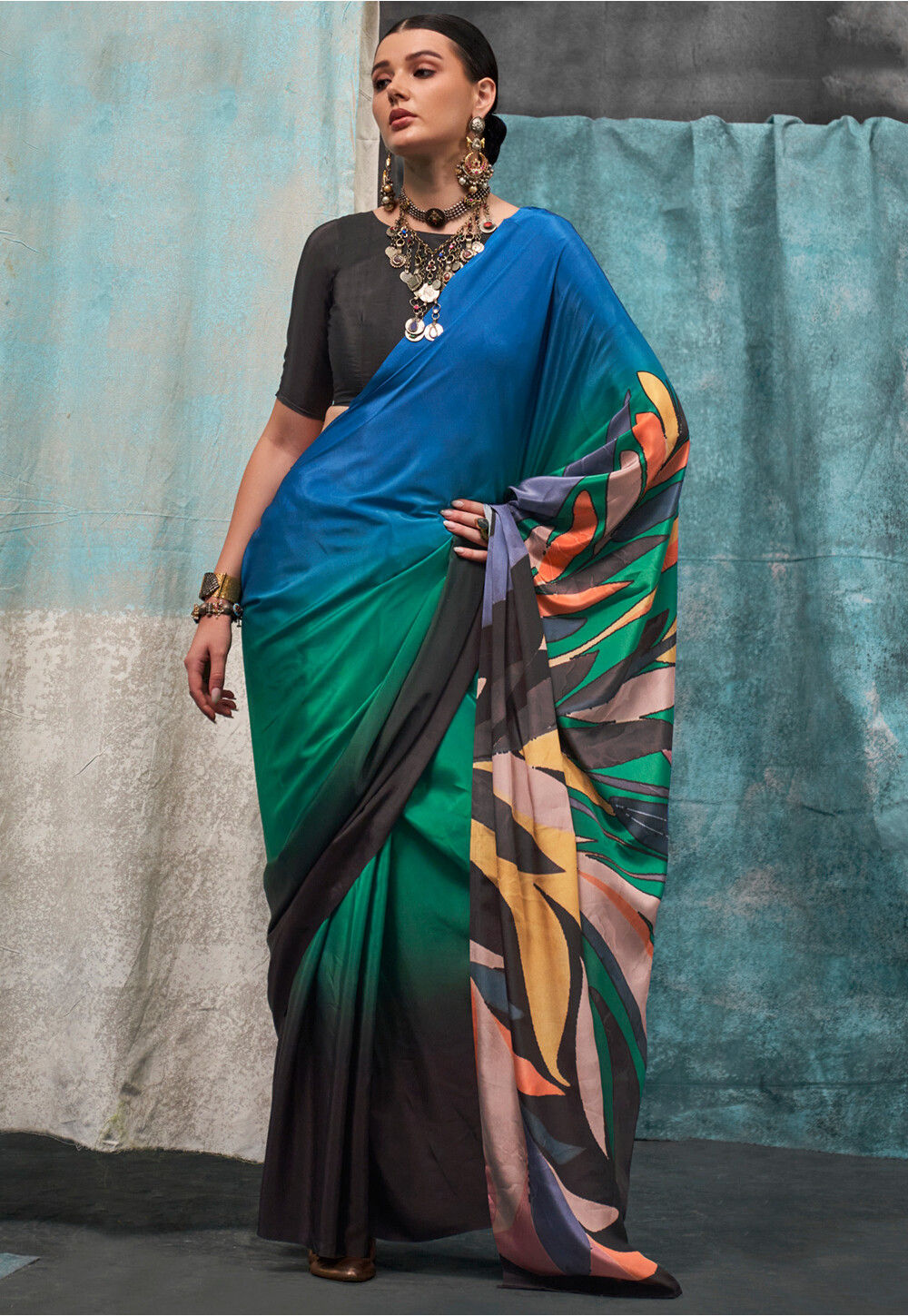 Buy Digital Printed Crepe Silk Saree in Multicolor Online : SQN721 ...