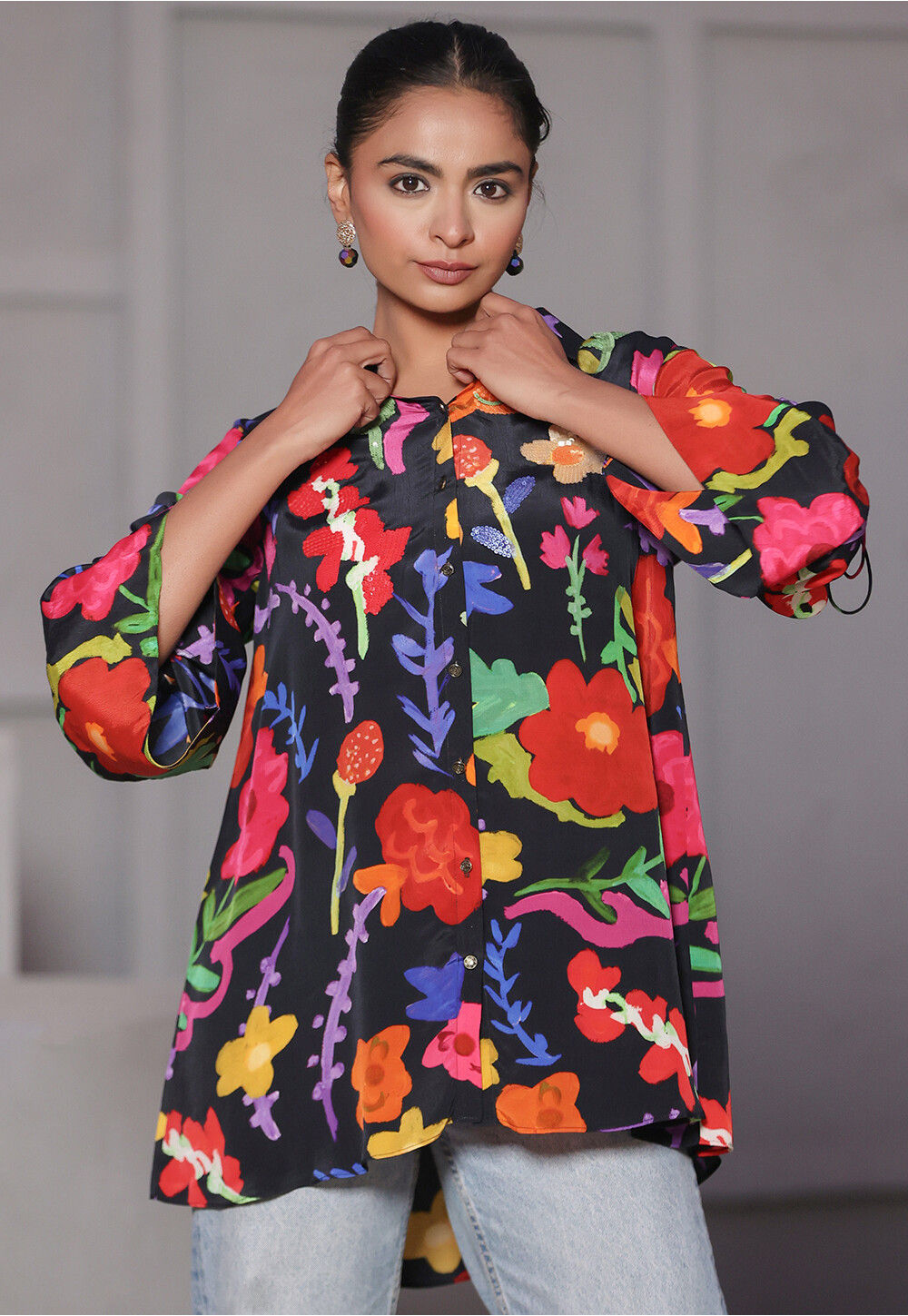 Buy Digital Printed Crepe Top in Black Online : TKK729 - Utsav Fashion