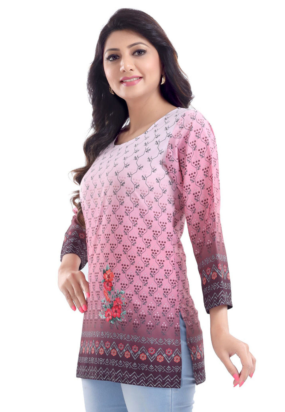 Buy Digital Printed Crepe Top in Pink Online : TCX121 - Utsav Fashion