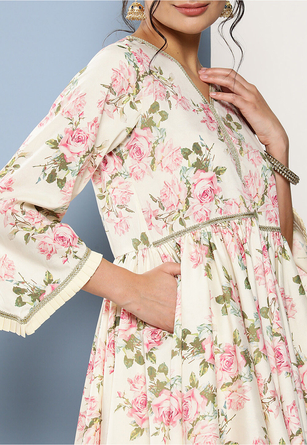 Buy Digital Printed Crepe Tunic Set in Cream Online : TPA3046 - Utsav ...