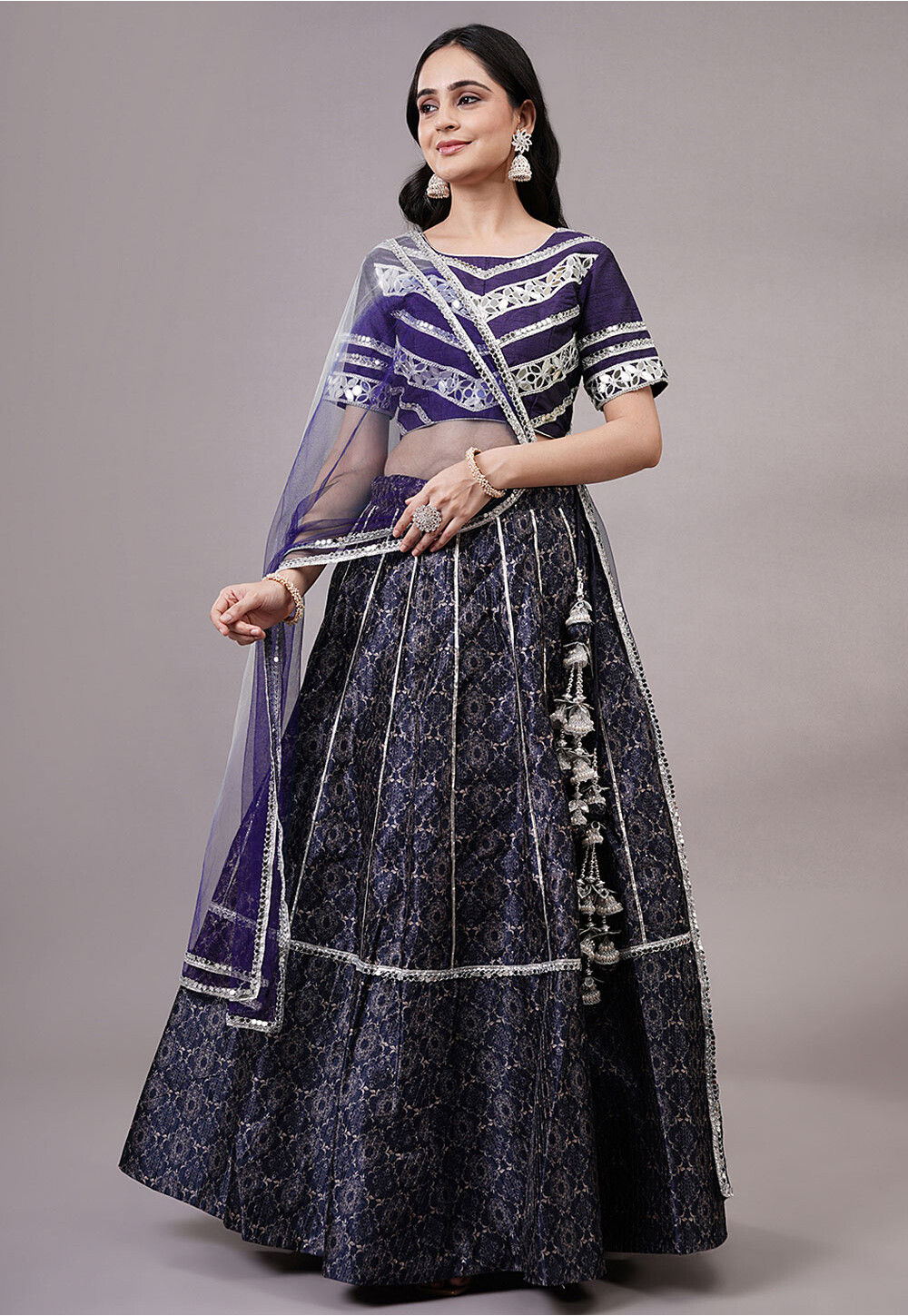 Buy Digital Printed Dupion Silk Lehenga in Navy Blue Online : LYR140 ...