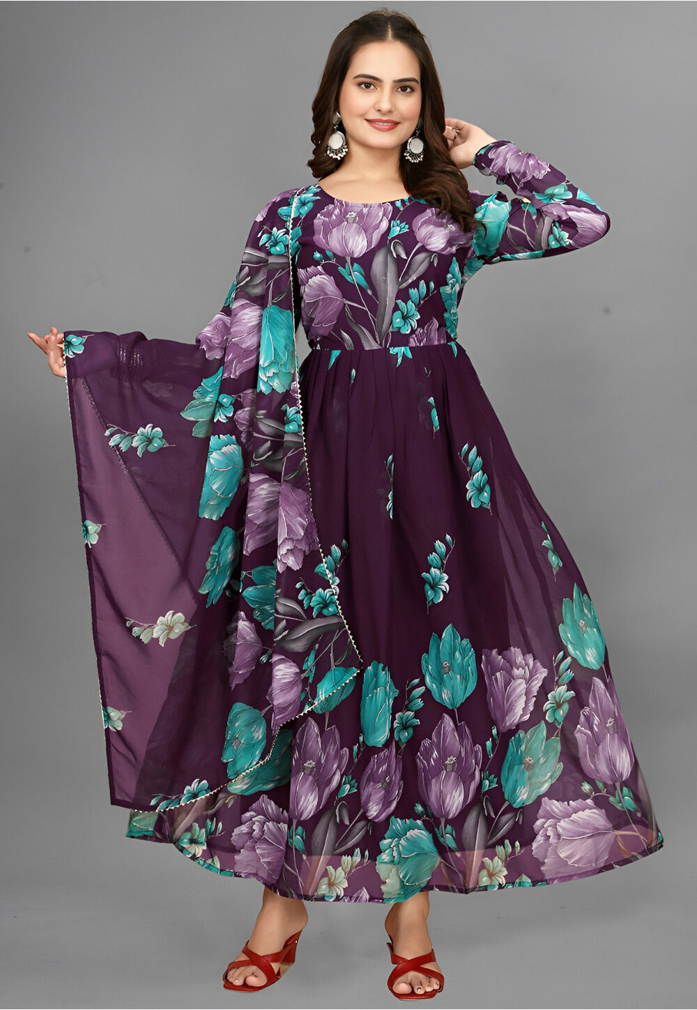 Buy Digital Printed Georgette A Line Suit in Purple Online : KQU5018 ...