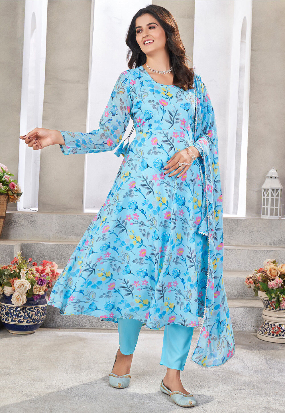 Buy Digital Printed Georgette A Line Suit in Sky Blue Online : KJZ204 ...