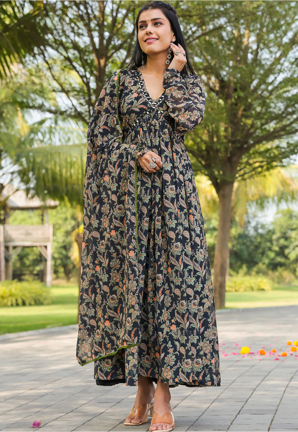 Buy Digital Printed Georgette Abaya Style Suit in Black Online : KUQ54 ...