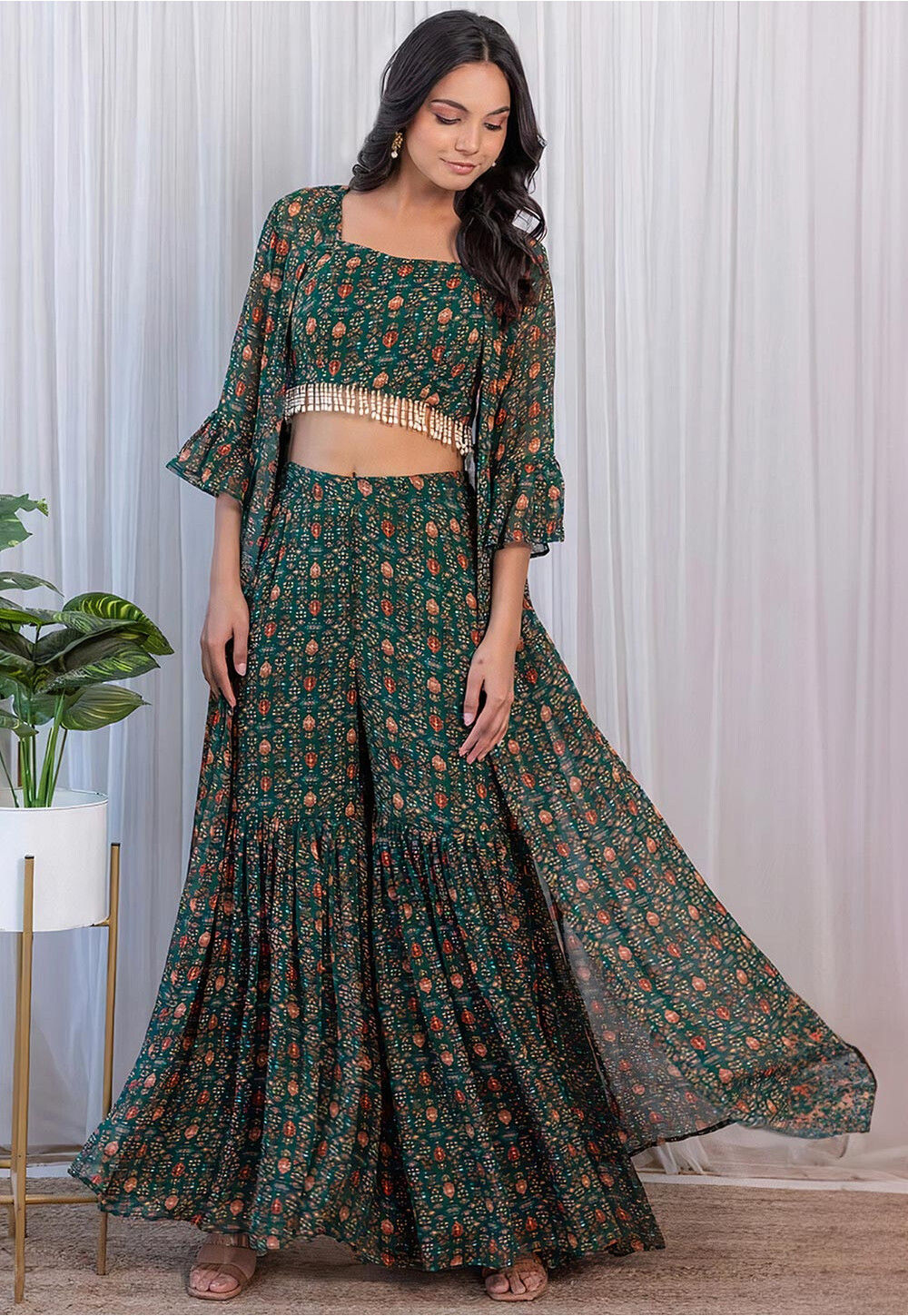 Buy Digital Printed Georgette Co Ord Set in Dark Green Online : TCH319 ...