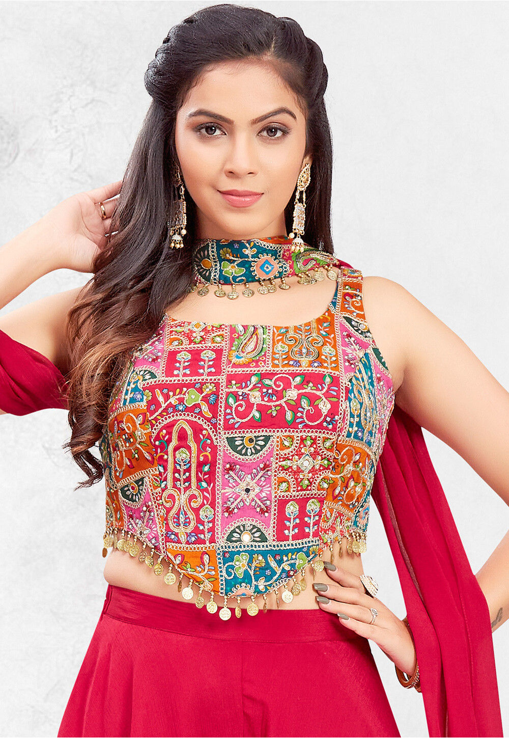 Buy Digital Printed Georgette Crop Top Set in Red Online : TKL434 ...