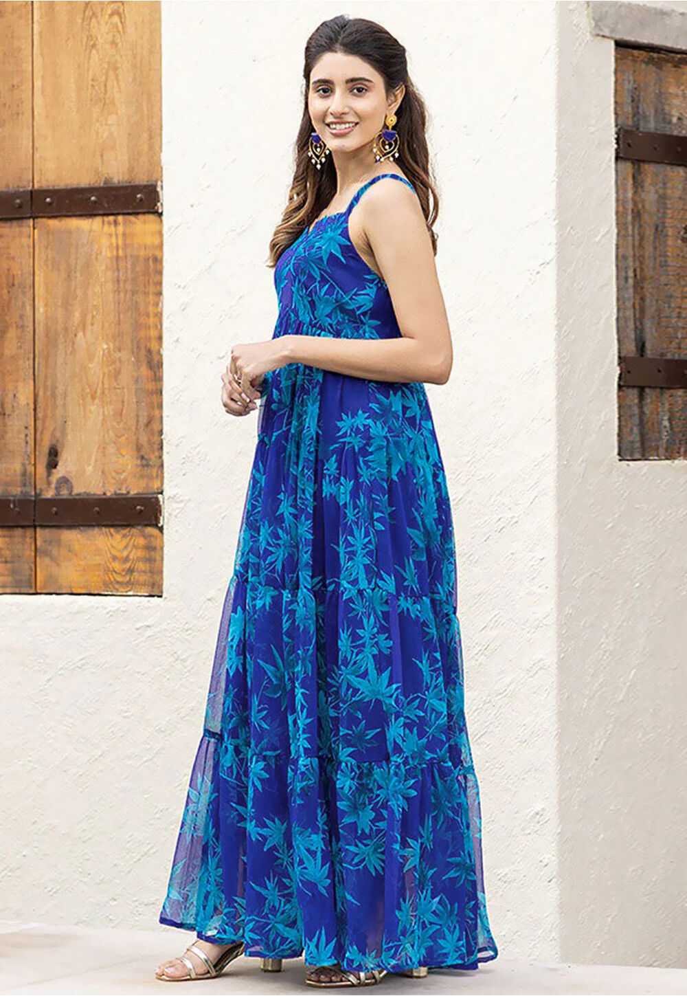 Buy Digital Printed Georgette Maxi Dress in Blue Online : TQH103 ...