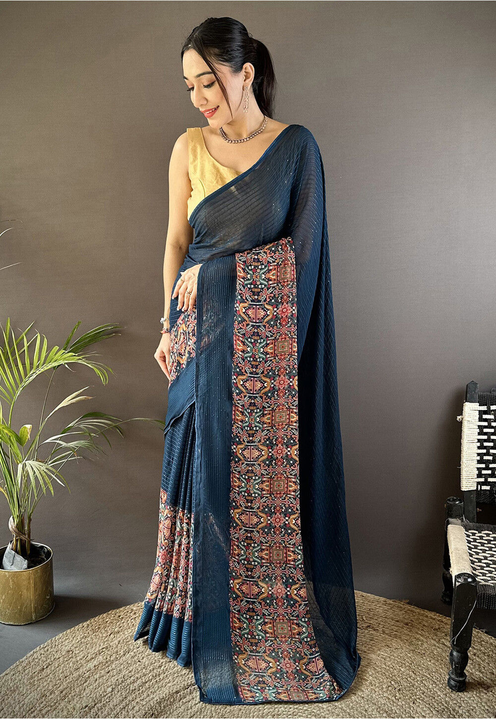 Buy Digital Printed Georgette Saree in Dark Teal Blue Online : SEJ1685 ...