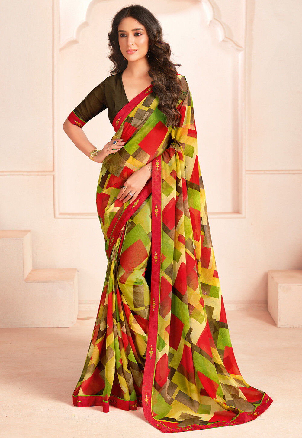 Buy Digital Printed Georgette Saree in Multicolor Online : SPF14166 ...