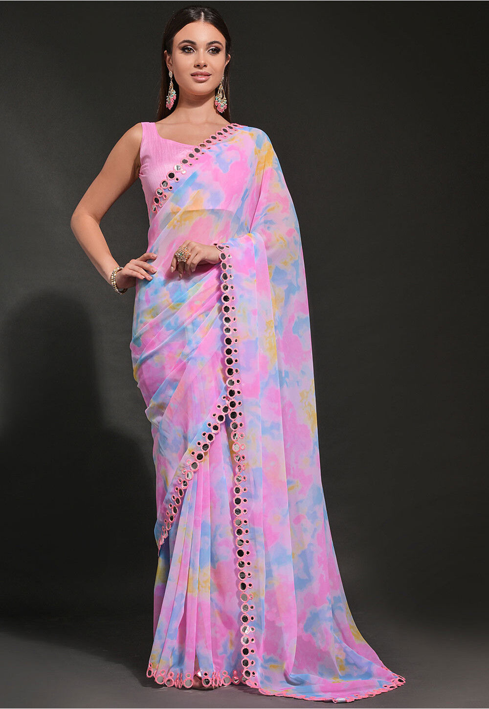 Buy Digital Printed Georgette Saree in Pink Online : SPF11438 - Utsav ...