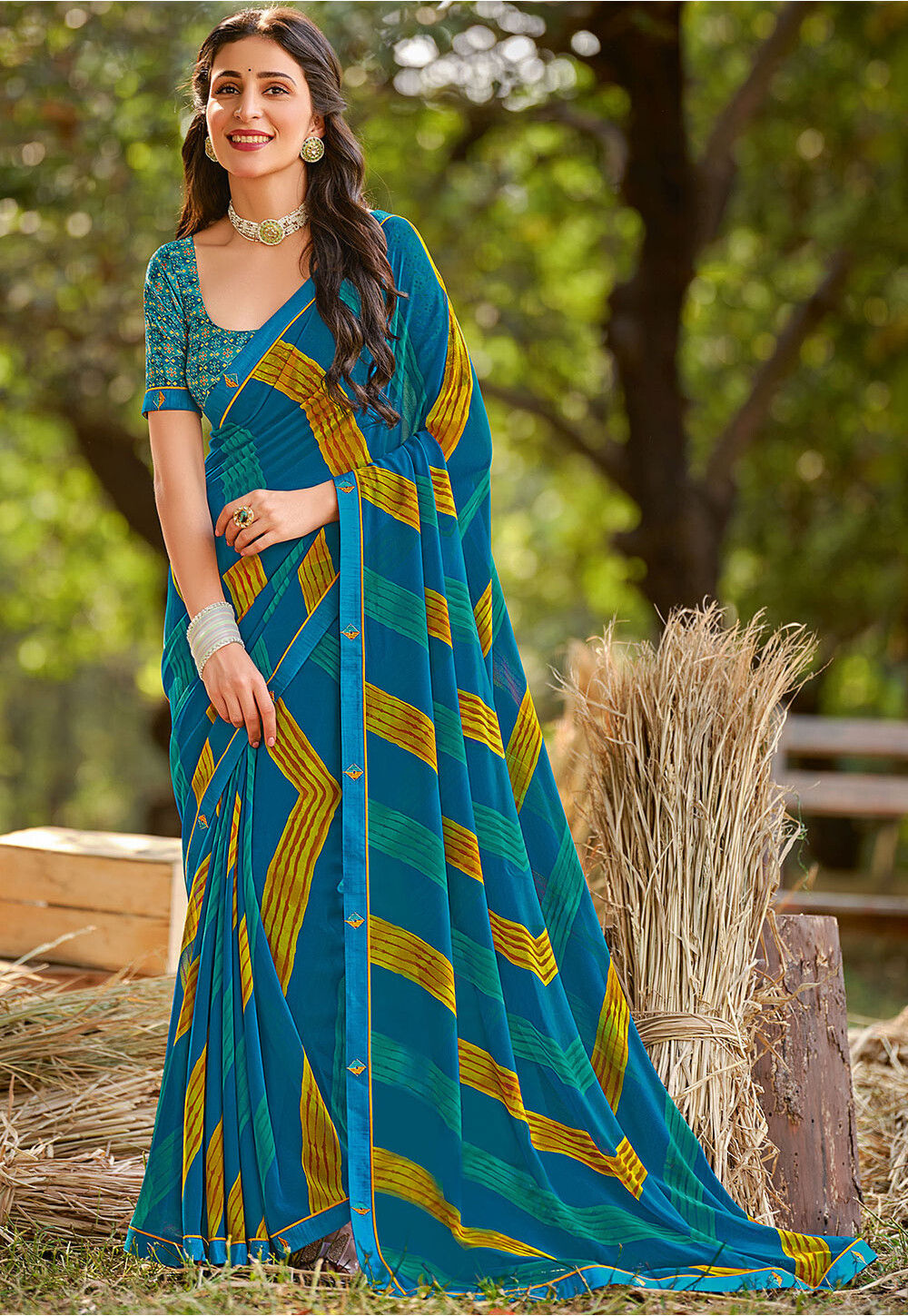 Buy Digital Printed Georgette Saree in Teal Blue Online : STS8878 ...