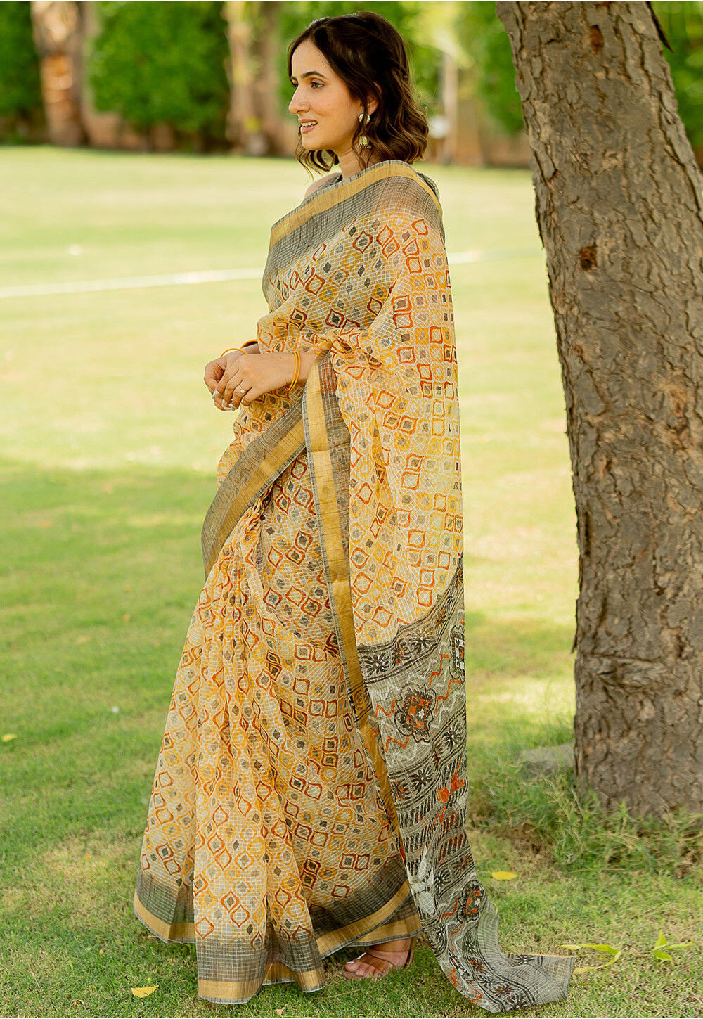 Buy Digital Printed Kota Doriya Saree in Yellow Online : SBH2190 ...