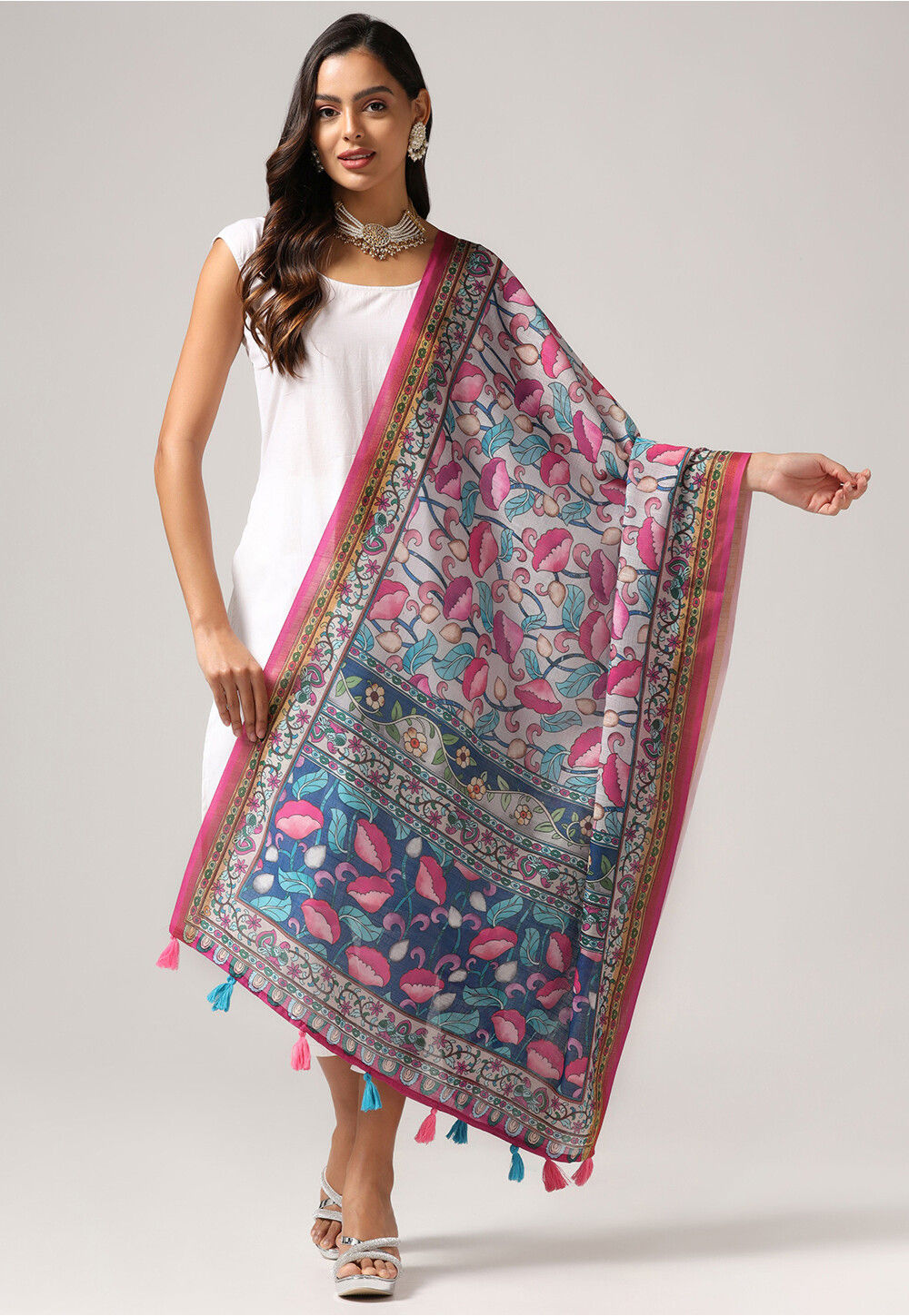 Buy Digital Printed Linen Dupatta in Light Grey Online : BDM312 - Utsav ...