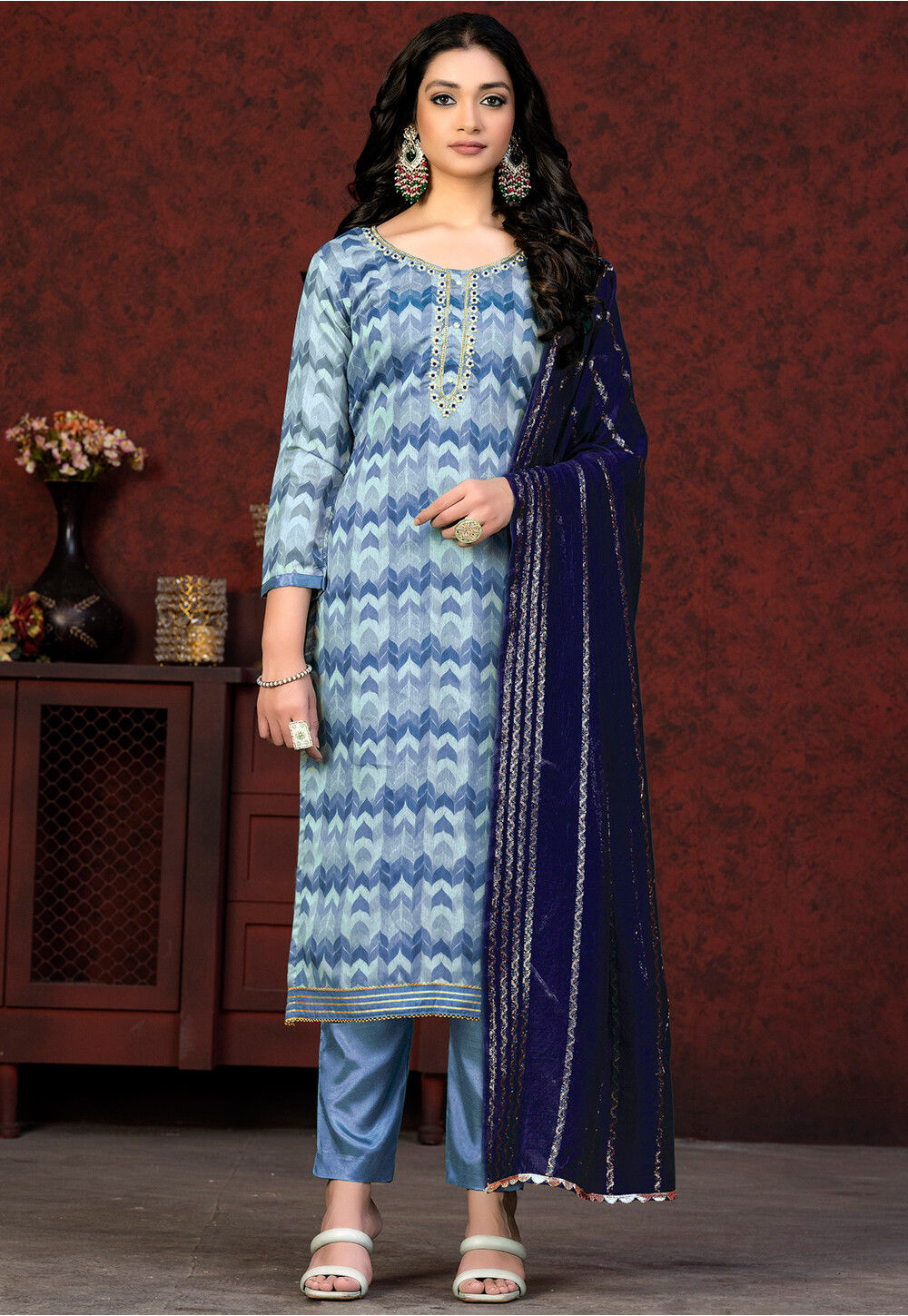 Buy Digital Printed Modal Cotton Pakistani Suit in Blue Online ...
