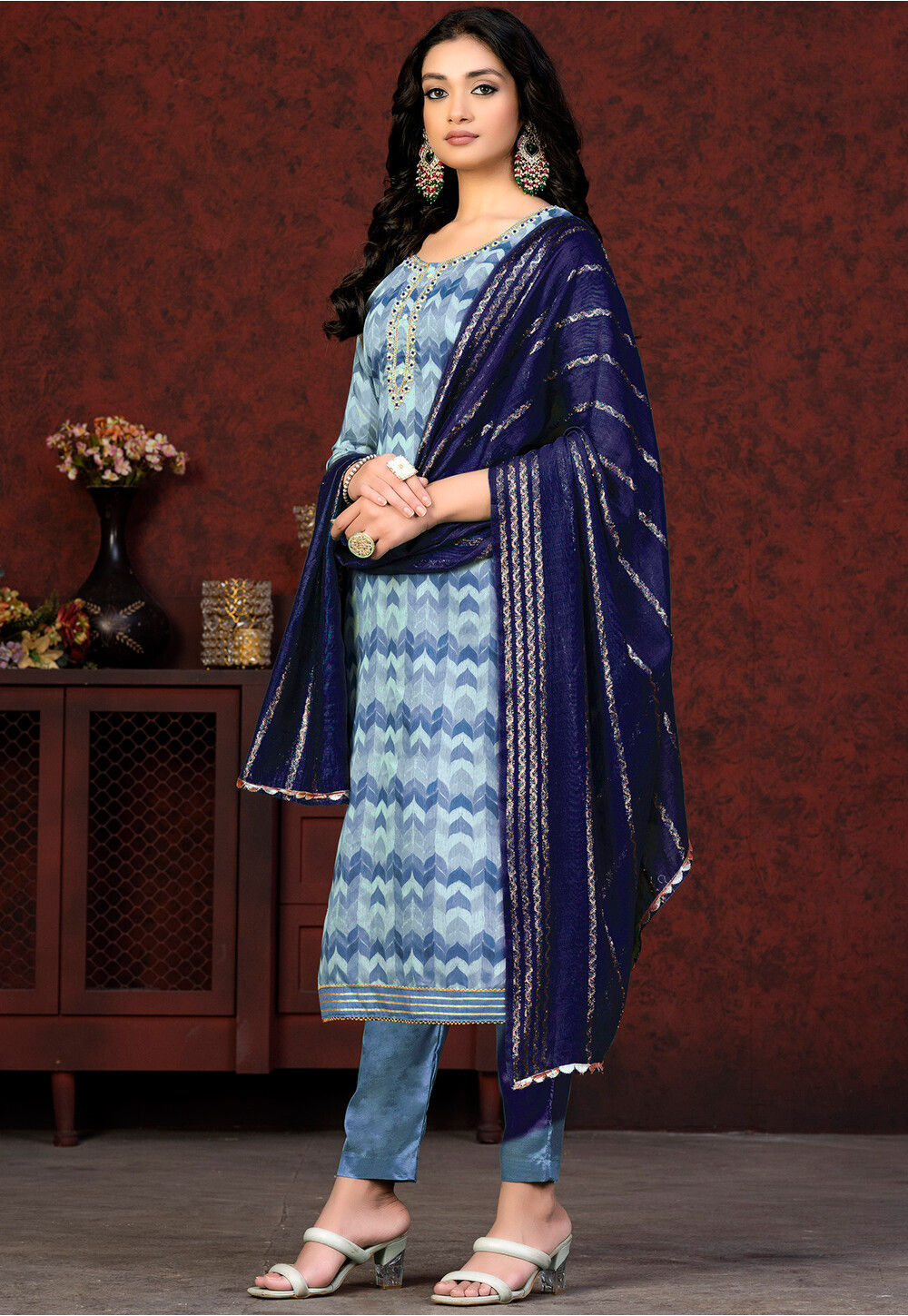 Buy Digital Printed Modal Cotton Pakistani Suit in Blue Online ...