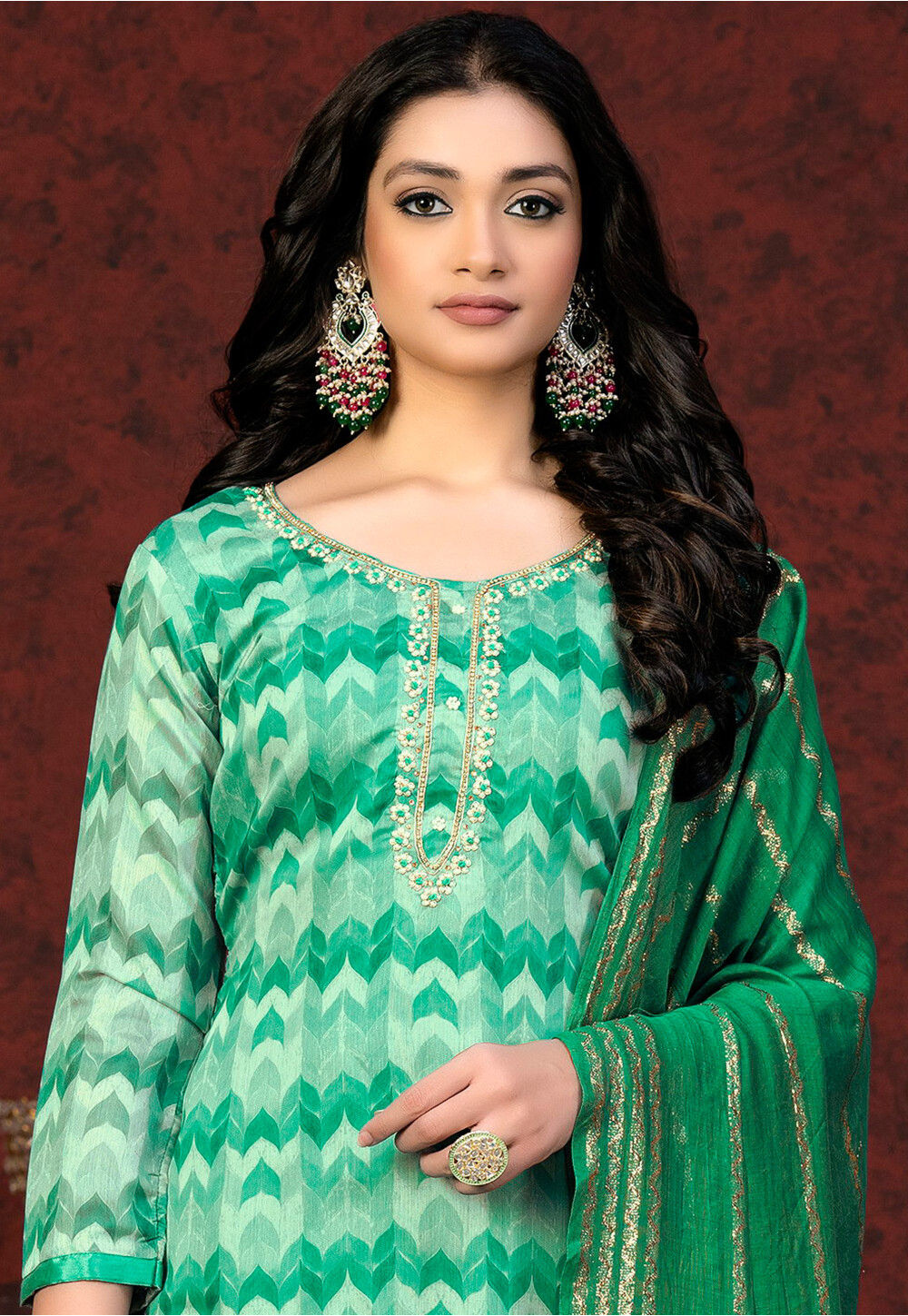 Buy Digital Printed Modal Cotton Pakistani Suit in Teal Green Online ...