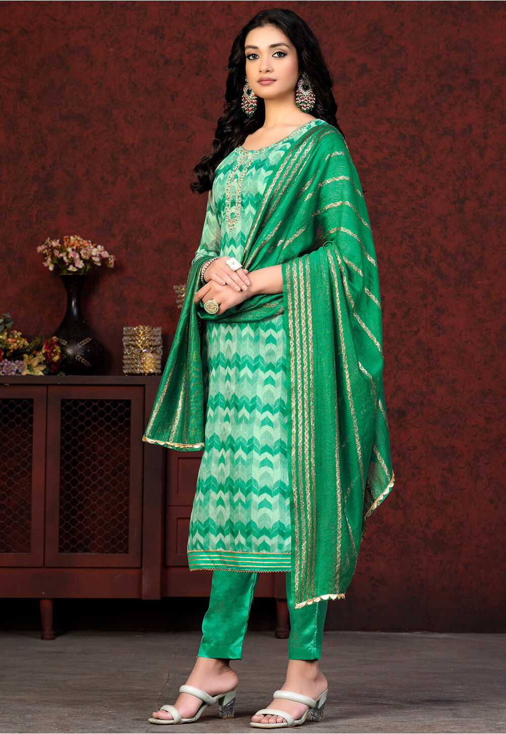 Buy Digital Printed Modal Cotton Pakistani Suit in Teal Green Online ...